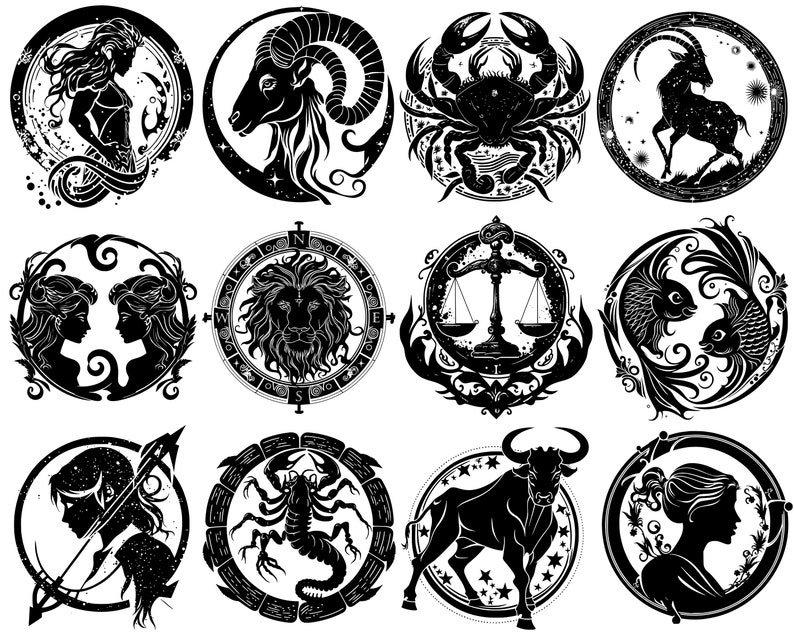 Zodiac Signs Bundle Svg Cut File for Zodiac Astrology Symbols - Etsy