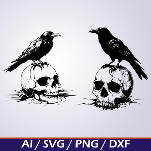Raven Standing on Skull SVG Cut File – Gothic Skull SVG, Raven Clip Art ...