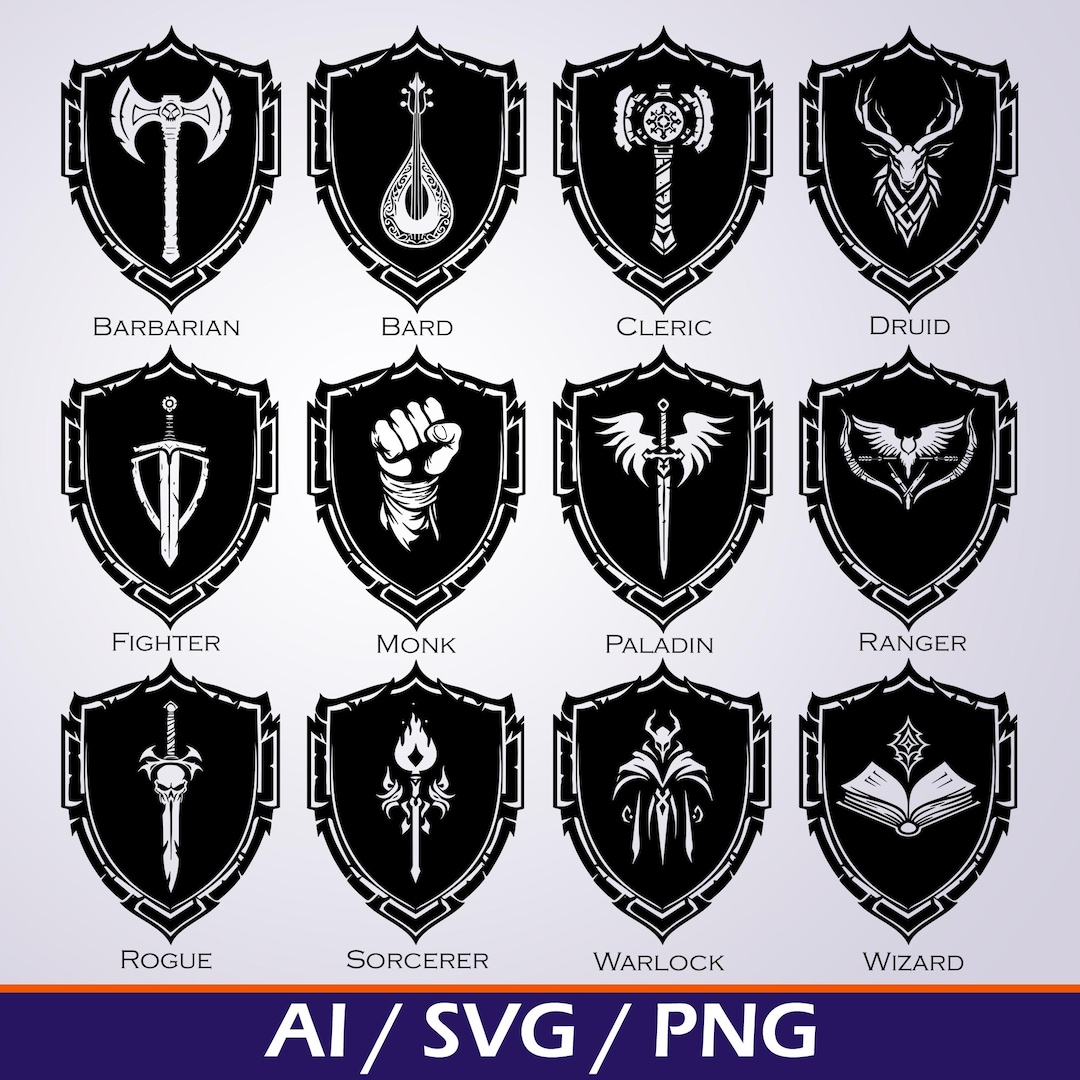 Dnd Fantasy RPG Class Icon Set SVG Bundle - Adventurer Icons for ...