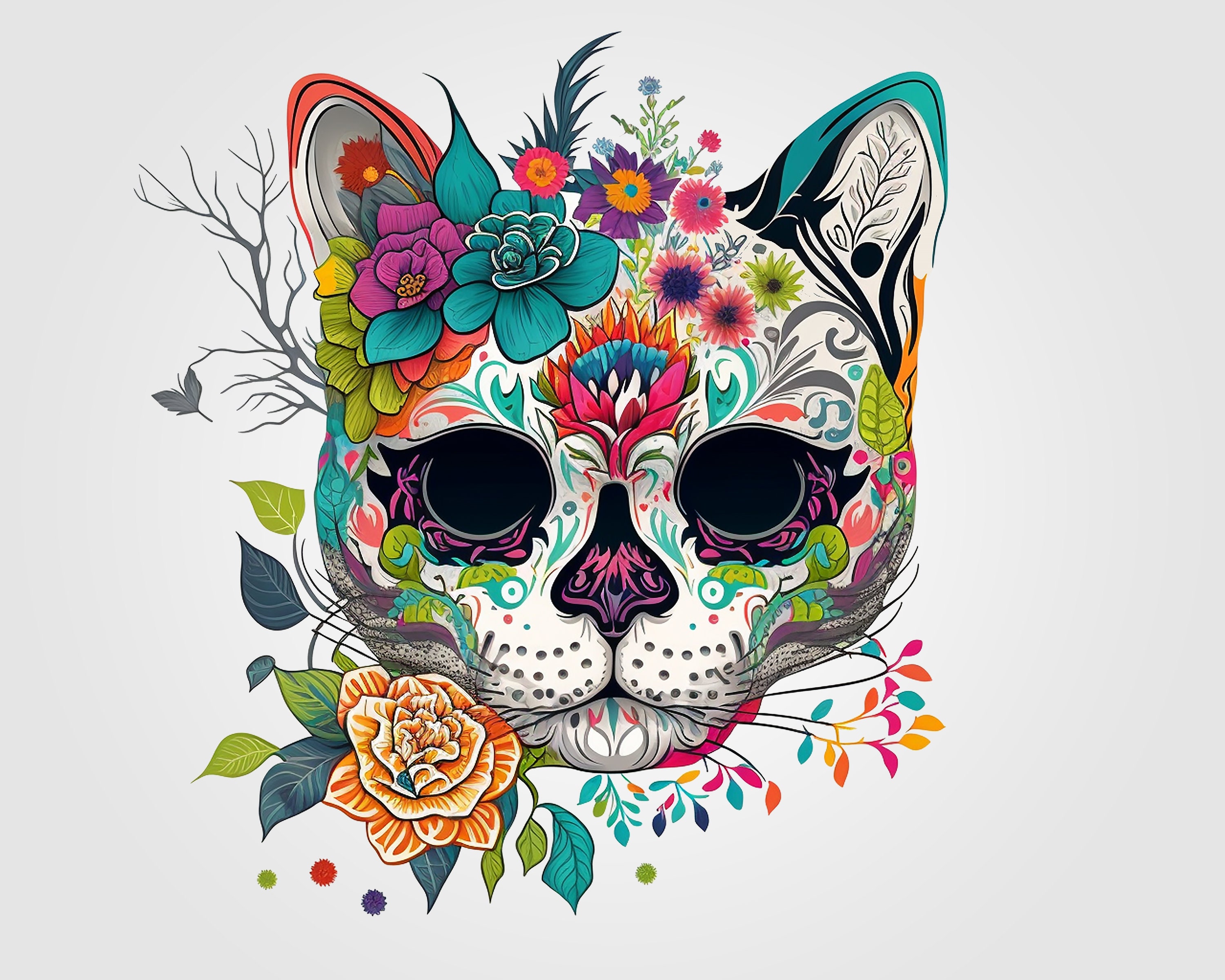 Colorful Cat Sugar Skull PNG Day of the Dead Instant Kitty - Etsy