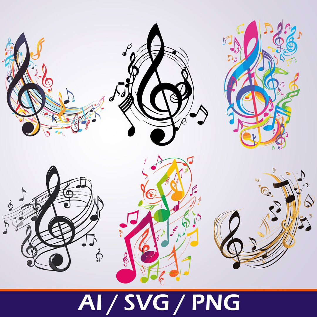 Musical Notes SVG Digital Download Bundle Abstract and Colorful Music ...