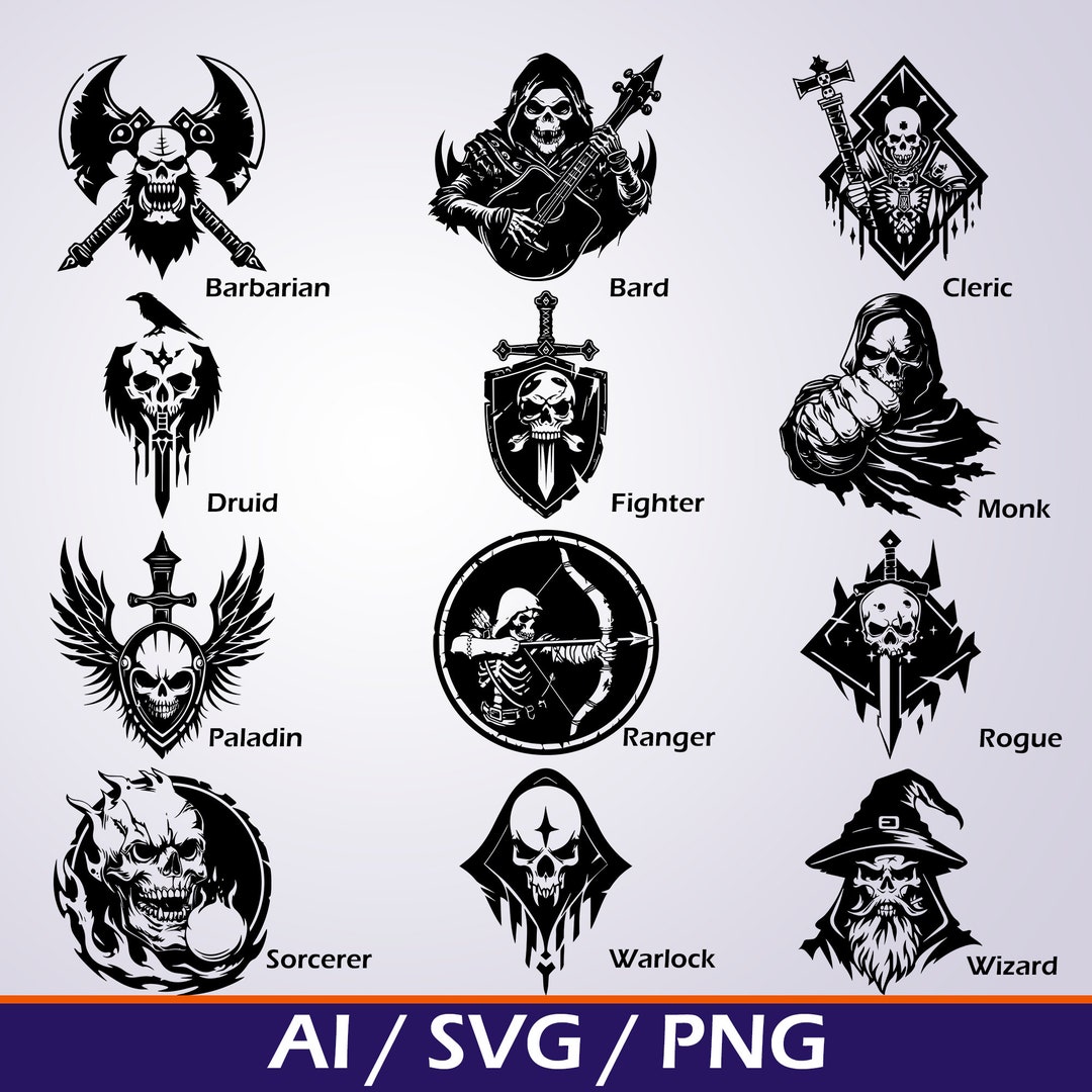 D&D Class Icon Set SVG Bundle Adventurers Class Symbols SVG PNG Clip ...
