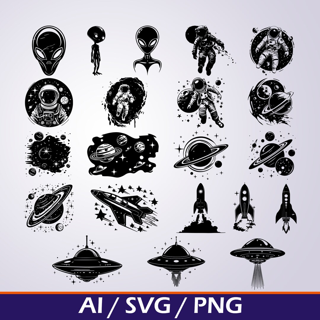 Outer Space Astronaut Clip Art Bundle – Galaxy PNG Set, Space Clip Art ...