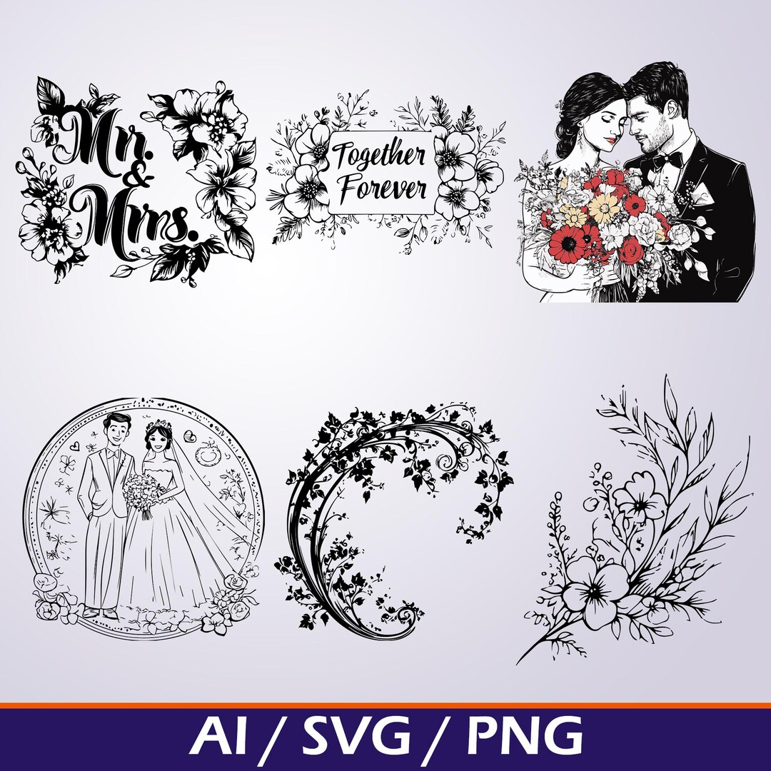 Elegant Floral Wedding SVG Bundle | Wedding Signs, Invitations, and ...