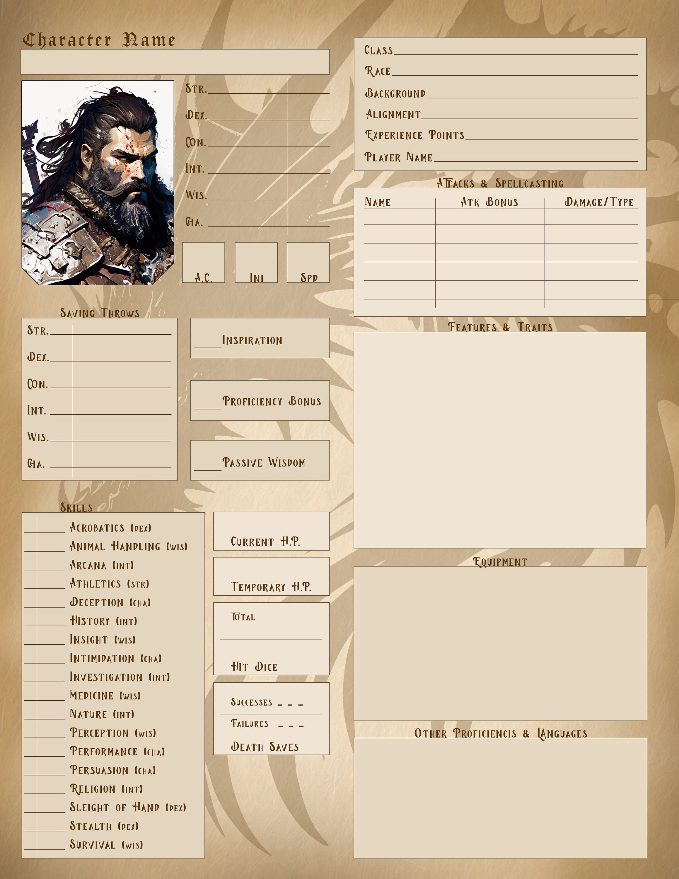High Fantasy Dnd Character Sheets D&D 5e Ttrpg Printable - Etsy Australia