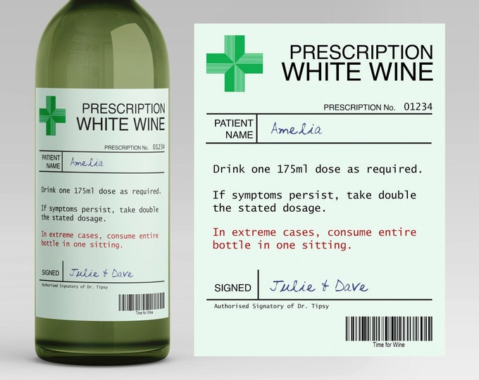 Personalised Prescription Wine Bottle Label Red White Rose Mulled Wine ...