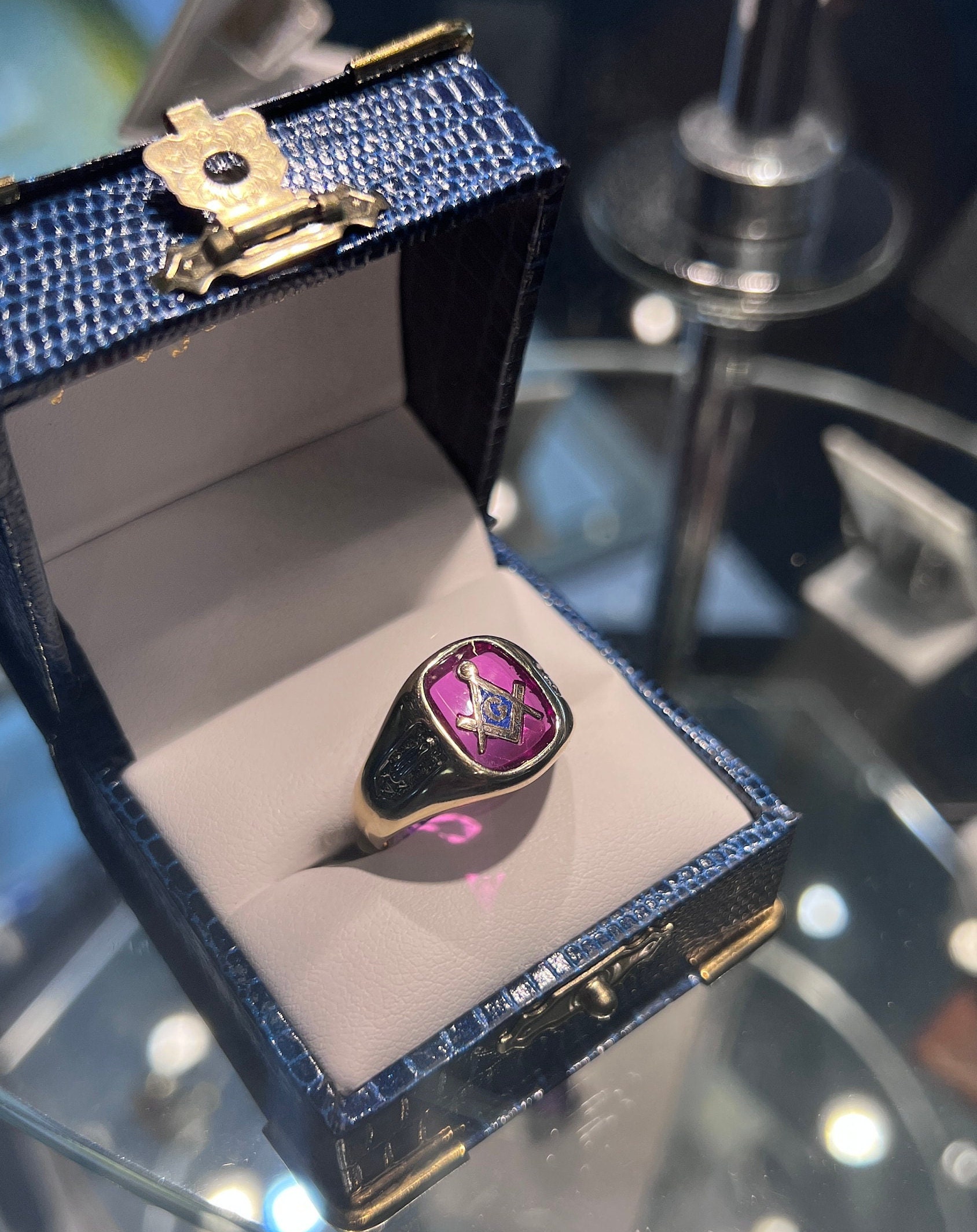 Vintage Freemason Masonic Temple Lodge Ring 10K Yellow Gold Ruby Signet ...