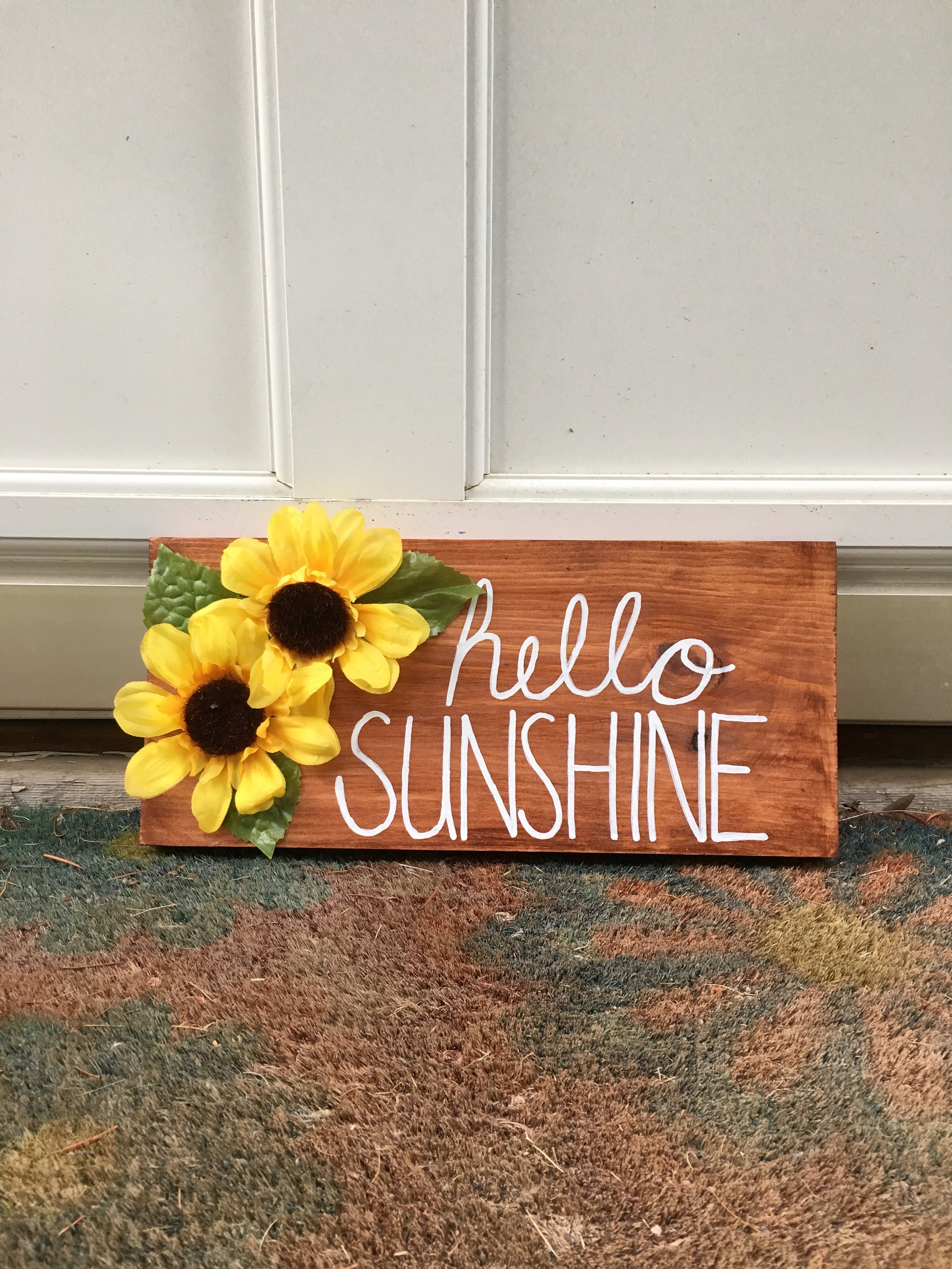 Hello Sunshine Wood Sign Sunflower Wood Art Handmade and - Etsy