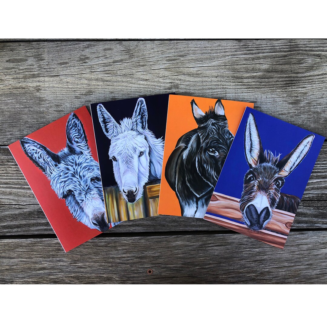 Donkey Greeting Cards - Pack of 4 - Etsy