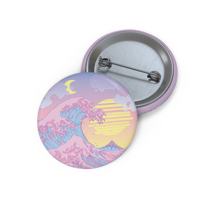Vaporwave Great Wave Pins Buttons, Pastel Goth, Japanese Aesthetic ...