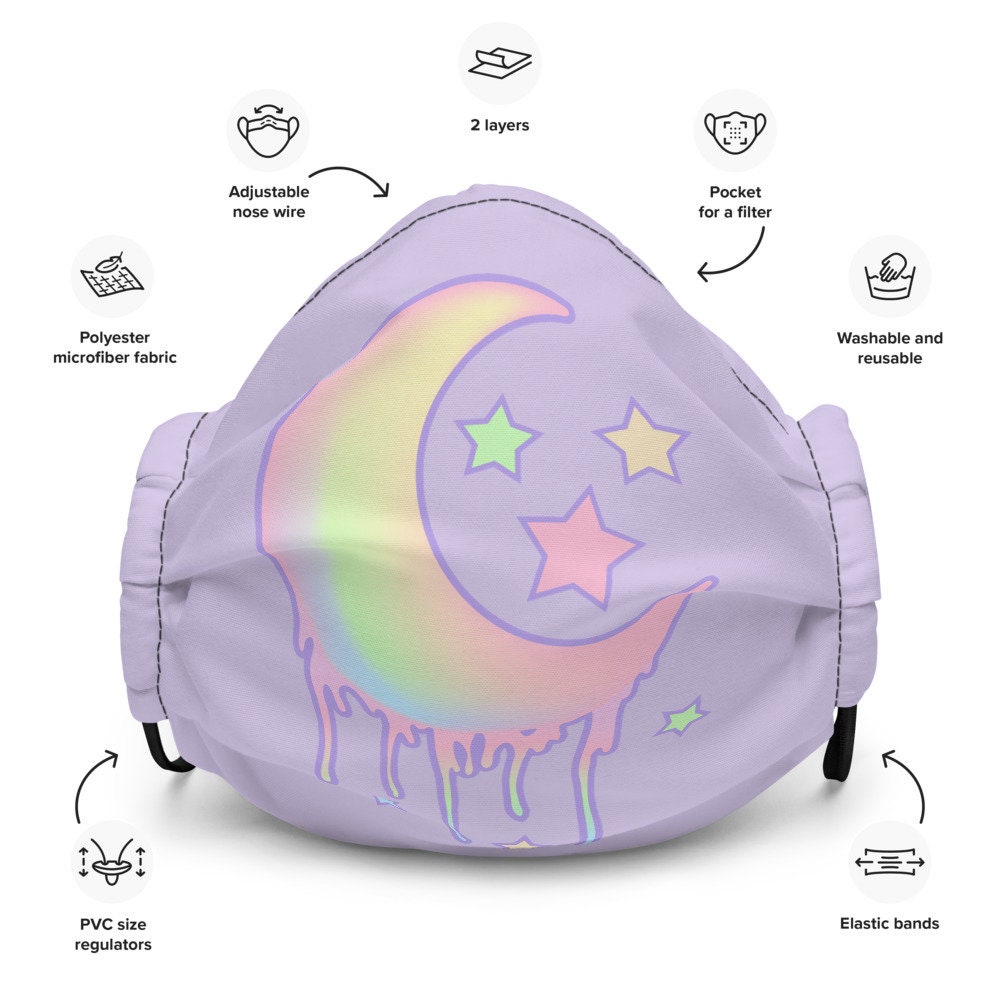 Trippy Pastel Moon Face Mask Yume Kawaii Mask Pastel Goth - Etsy