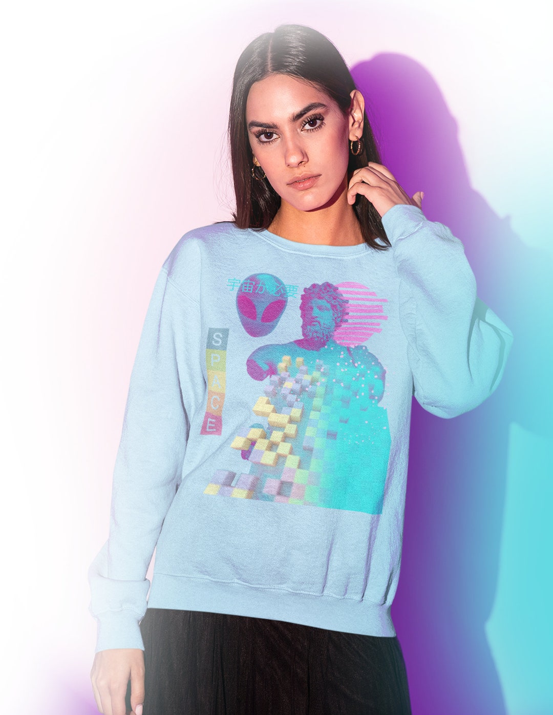 Vaporwave Sweatshirt, 90s Clothing, Vaporwave Outrun Aesthetic, Vintage ...