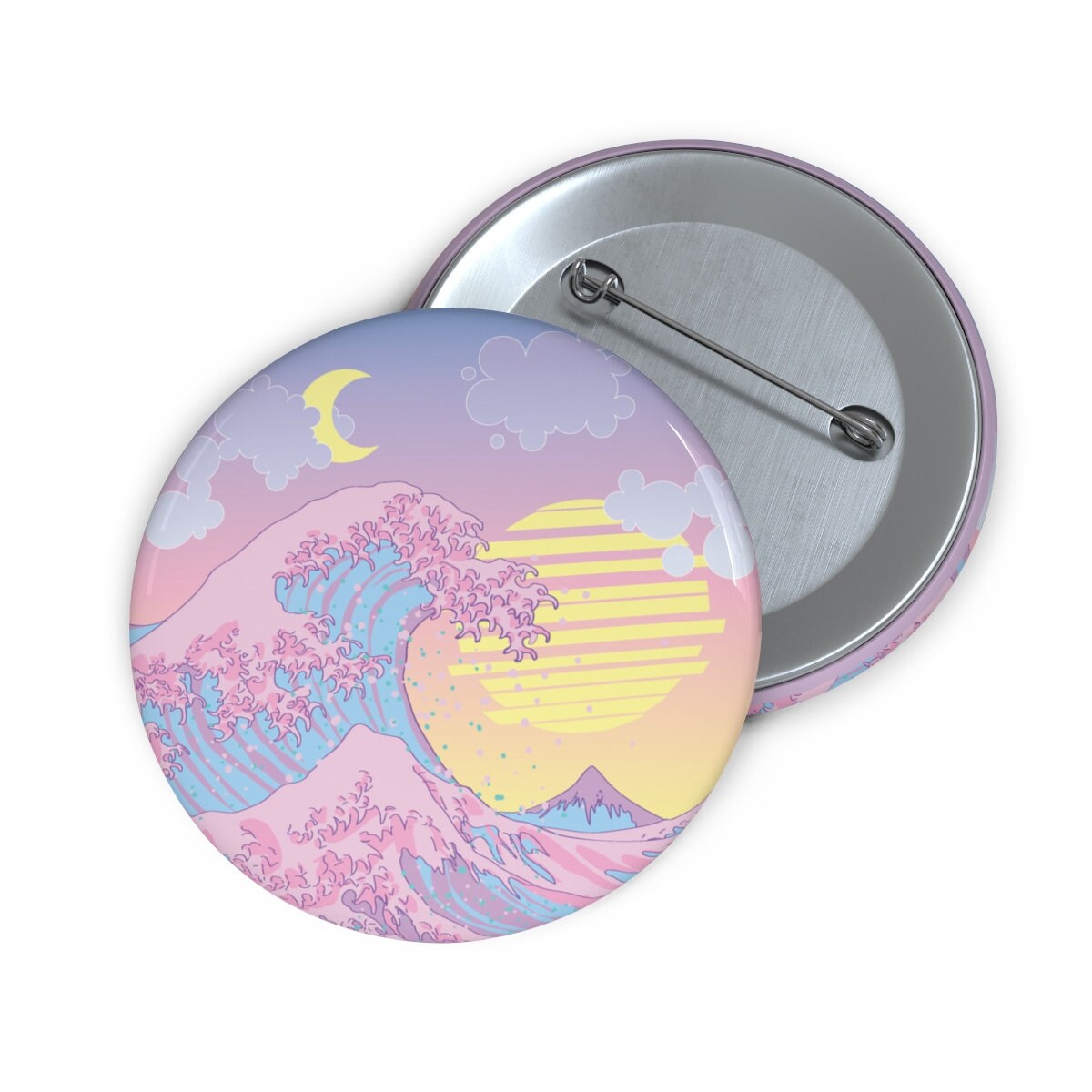 Vaporwave Great Wave Pins Buttons, Pastel Goth, Japanese Aesthetic ...