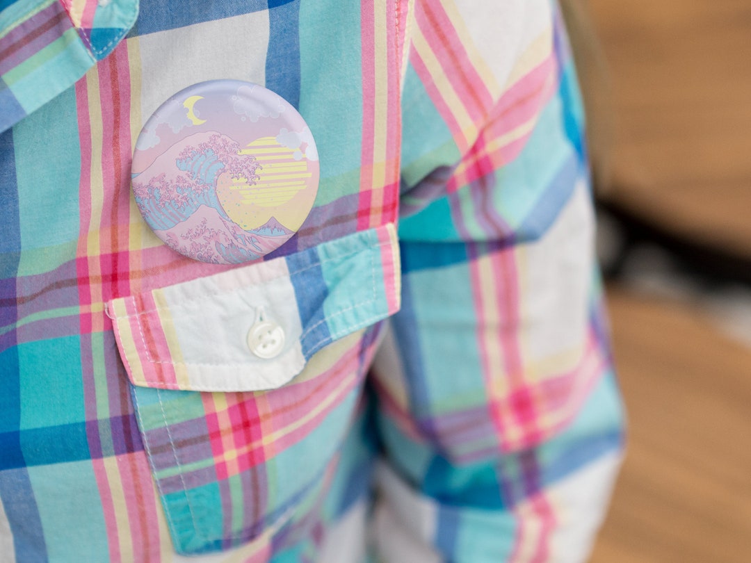 Vaporwave Great Wave Pins Buttons, Pastel Goth, Japanese Aesthetic ...
