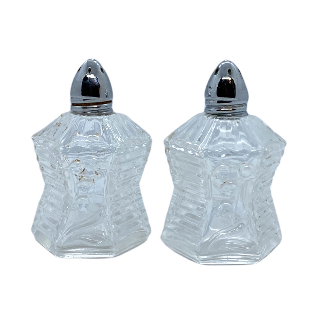 VTG Glass Salt Shaker Art Deco Hexagon Pepper Shakers Glass Condiment ...