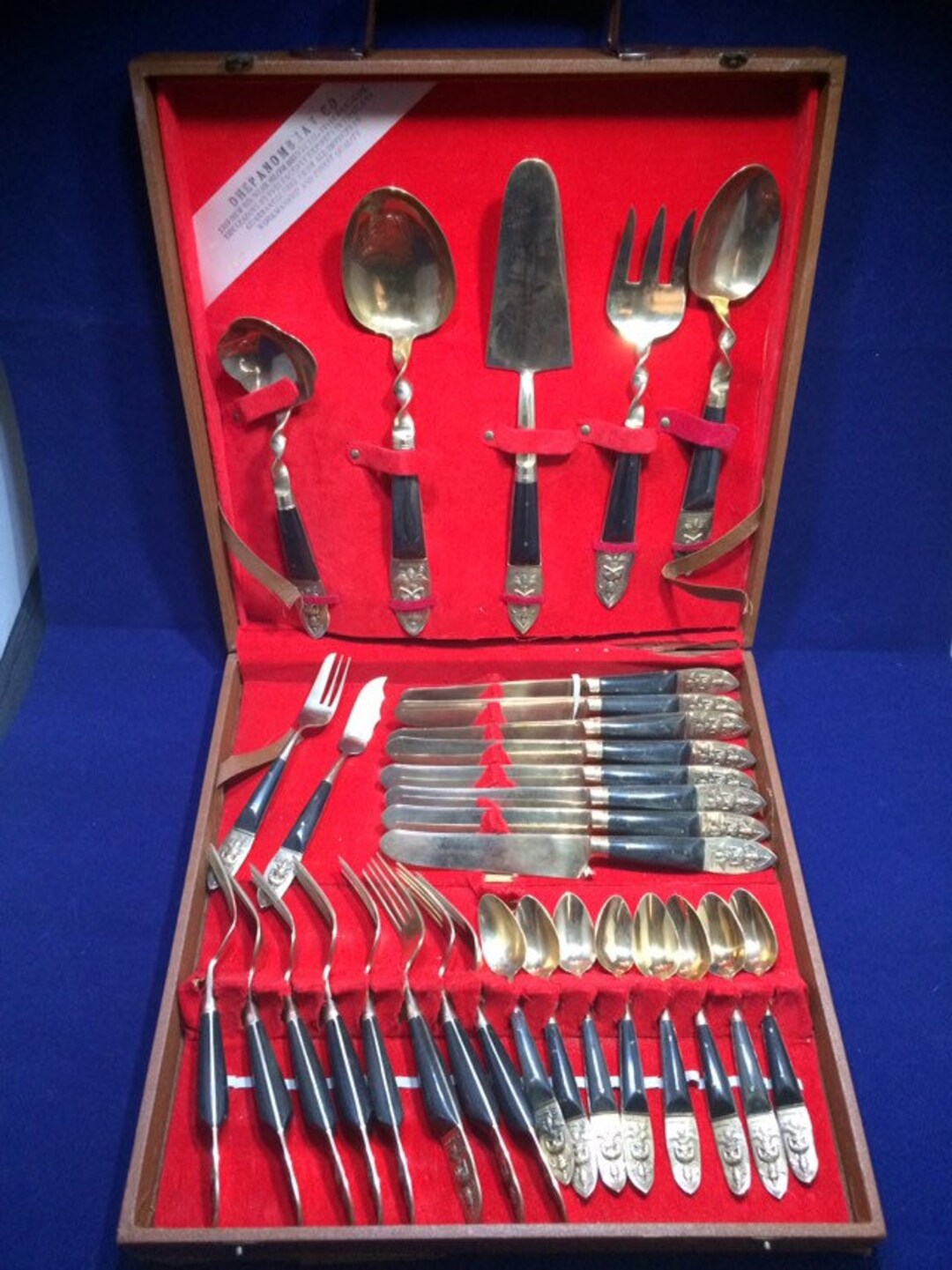 1950s Rosewood Handle Brass Flatware Siam Goddess Set 30 Pcs Box Set ...