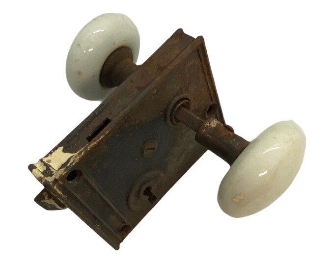 1900s Cast Iron Rim Lock With White Porcelain Handle Knob Antique ...