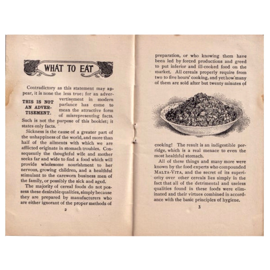 Malta Vita Cereal Ad Early 1900s Recipe Pamphlet 72 Dainty | Etsy