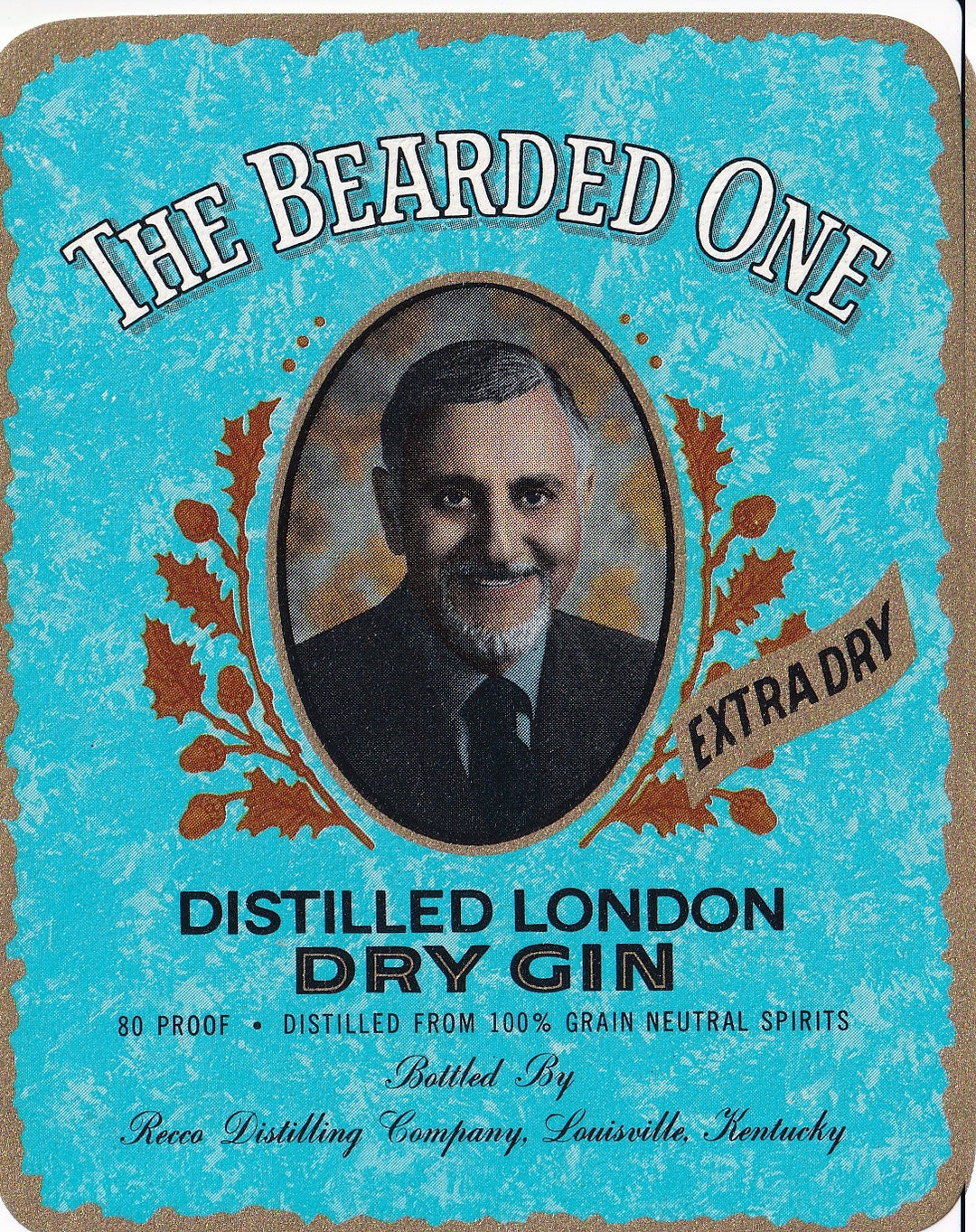 1940s Liquor Bottle Label Blue the Bearded One Gin Label Recco ...