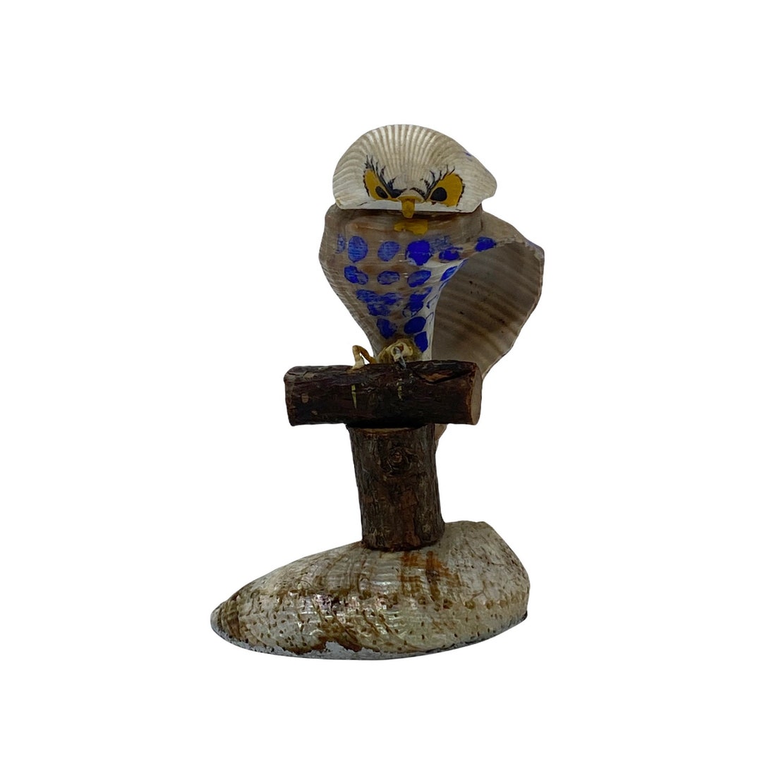 1960s Shell Art Owl Folk Art Bird on Branch Made in Japan - Etsy