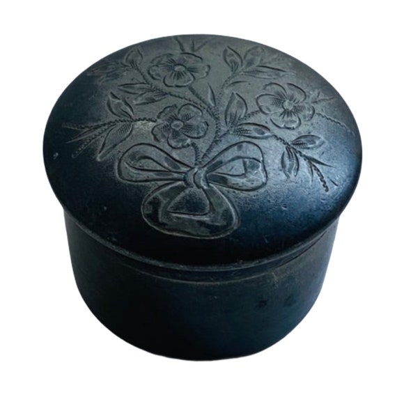 Antique Snuff Pill Box Small Round Metal Container En… - Gem