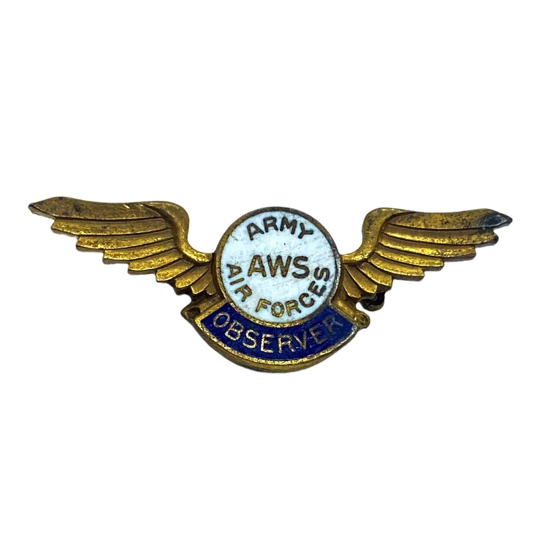 WW2 Sterling Silver AWS Wings Pinback Pin Observer Army Air Force Civil ...