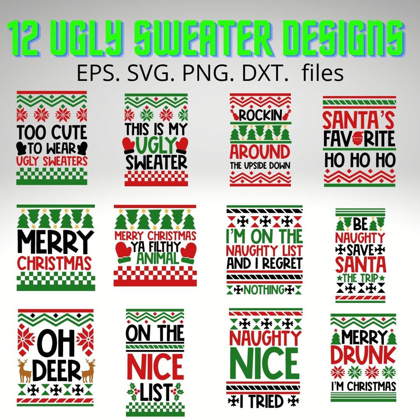 Ugly Sweater Bundle | Christmas SVG PNG | Christmas Sweater Design ...