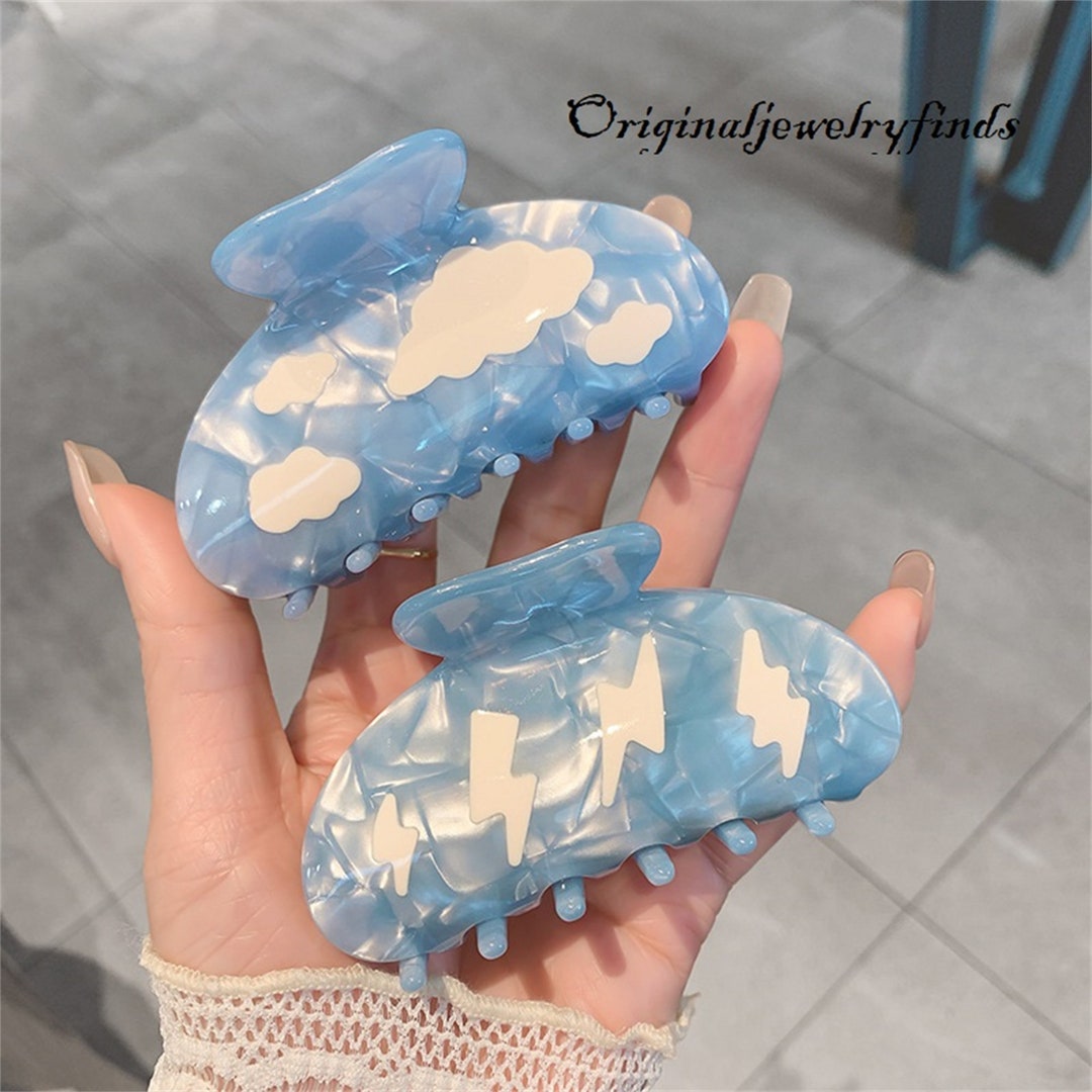 Blue Cloud Lightning Hair Claw Cute Hair Clips Splicing - Etsy