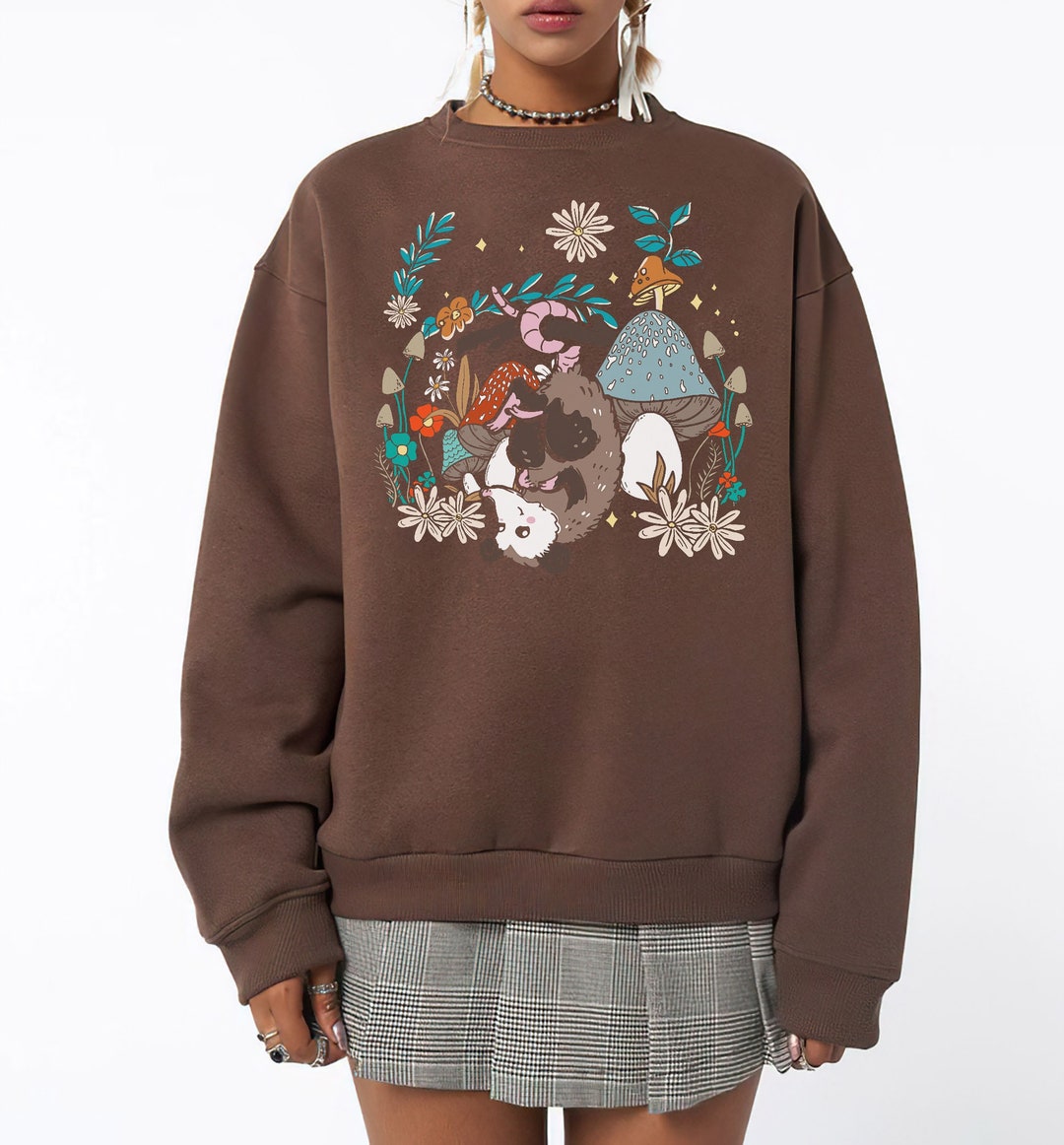 Possum Mushroom Cottagecore Aesthetic Sweatshirt, Opossum Sweatshirt ...