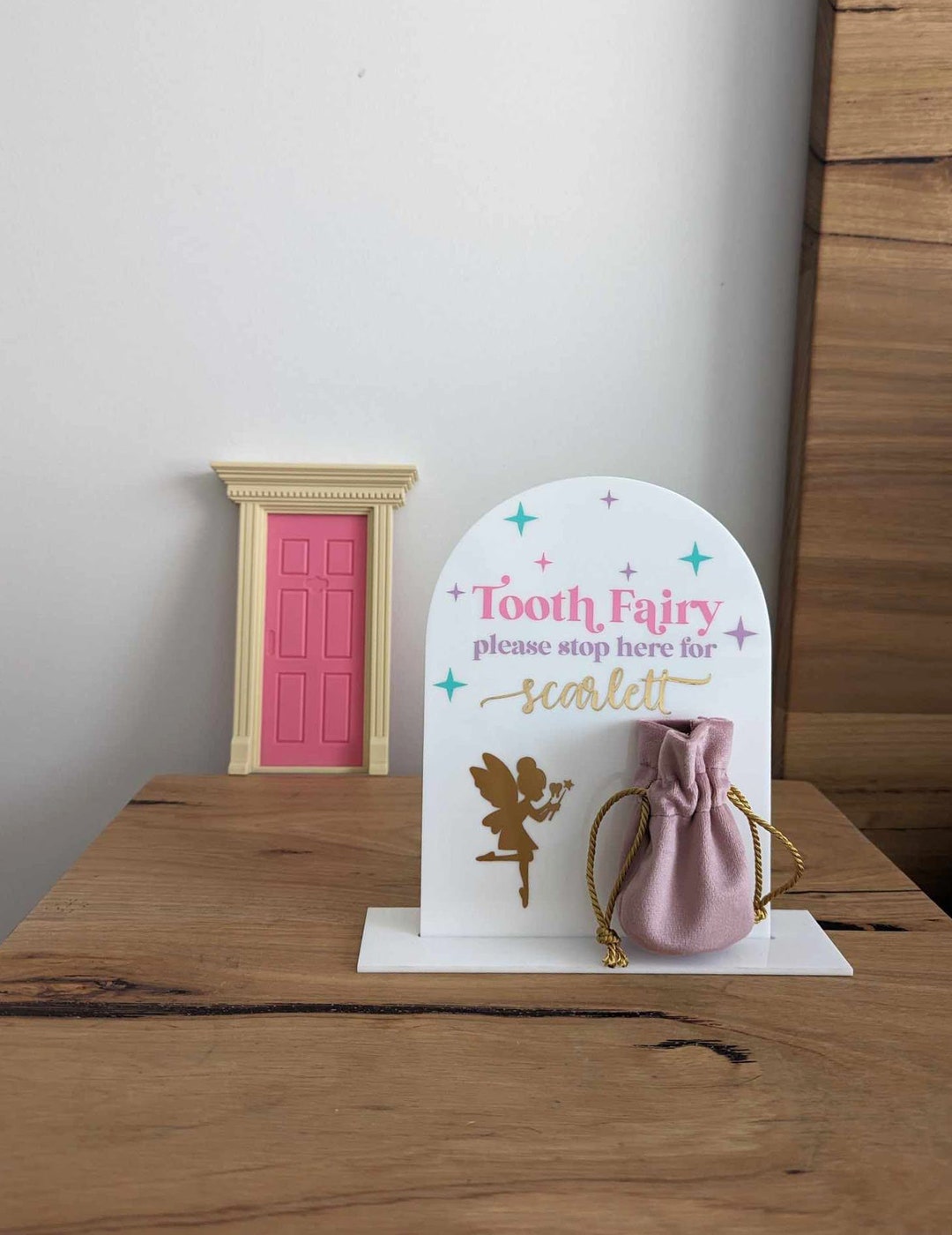 PINK Tooth Fairy Sign | Tooth Fairy Pouch | Personalised Tooth Fairy ...