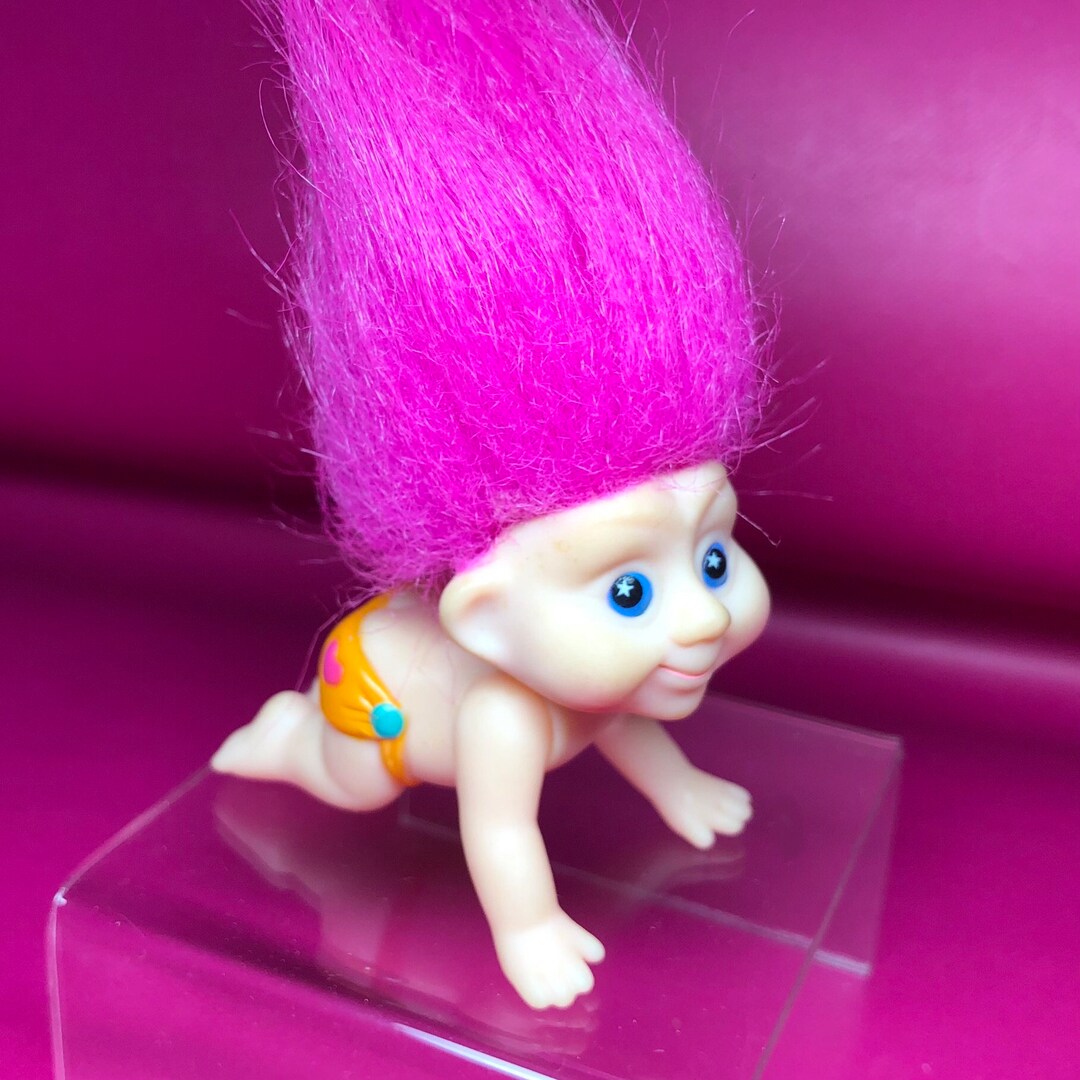 1991 MAGIC TROLLS Baby JANA - Pink Hair Crawling - Posable, 90s ...