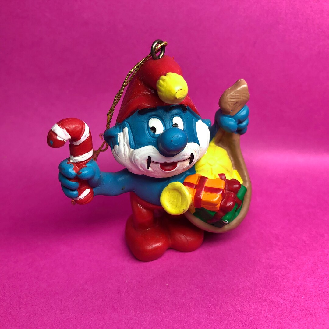 80s Smurfs PAPA SMURF as Santa PVC Christmas Ornament - Vintage, 1981 ...