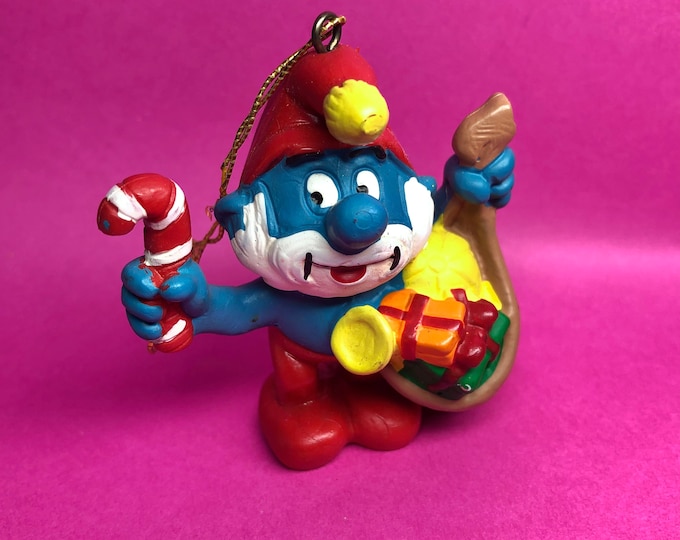 80s Smurfs PAPA SMURF as Santa PVC Christmas Ornament - Vintage, 1981 ...