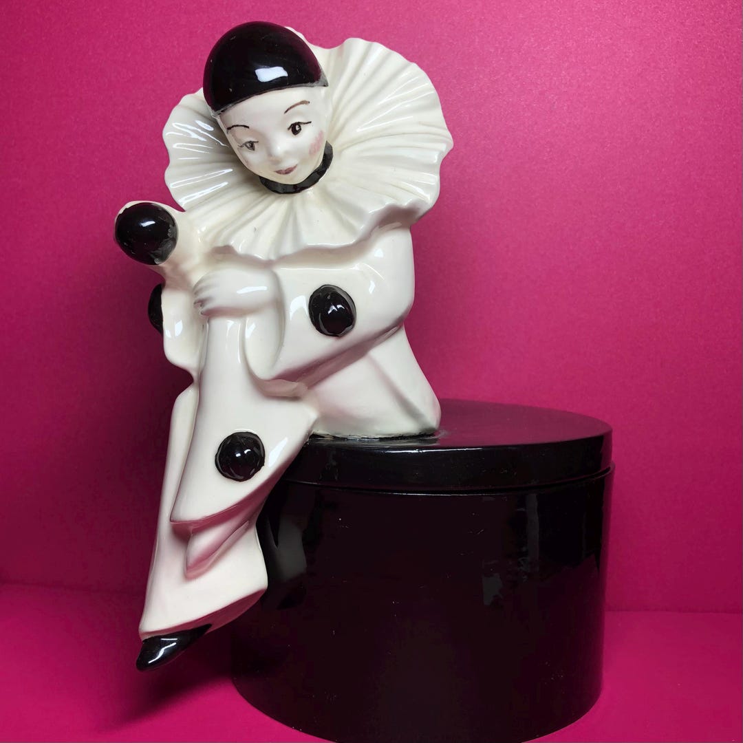 Vintage Pierrot Mime Glazed Ceramic Box Harlequin Clown Art Deco Style ...