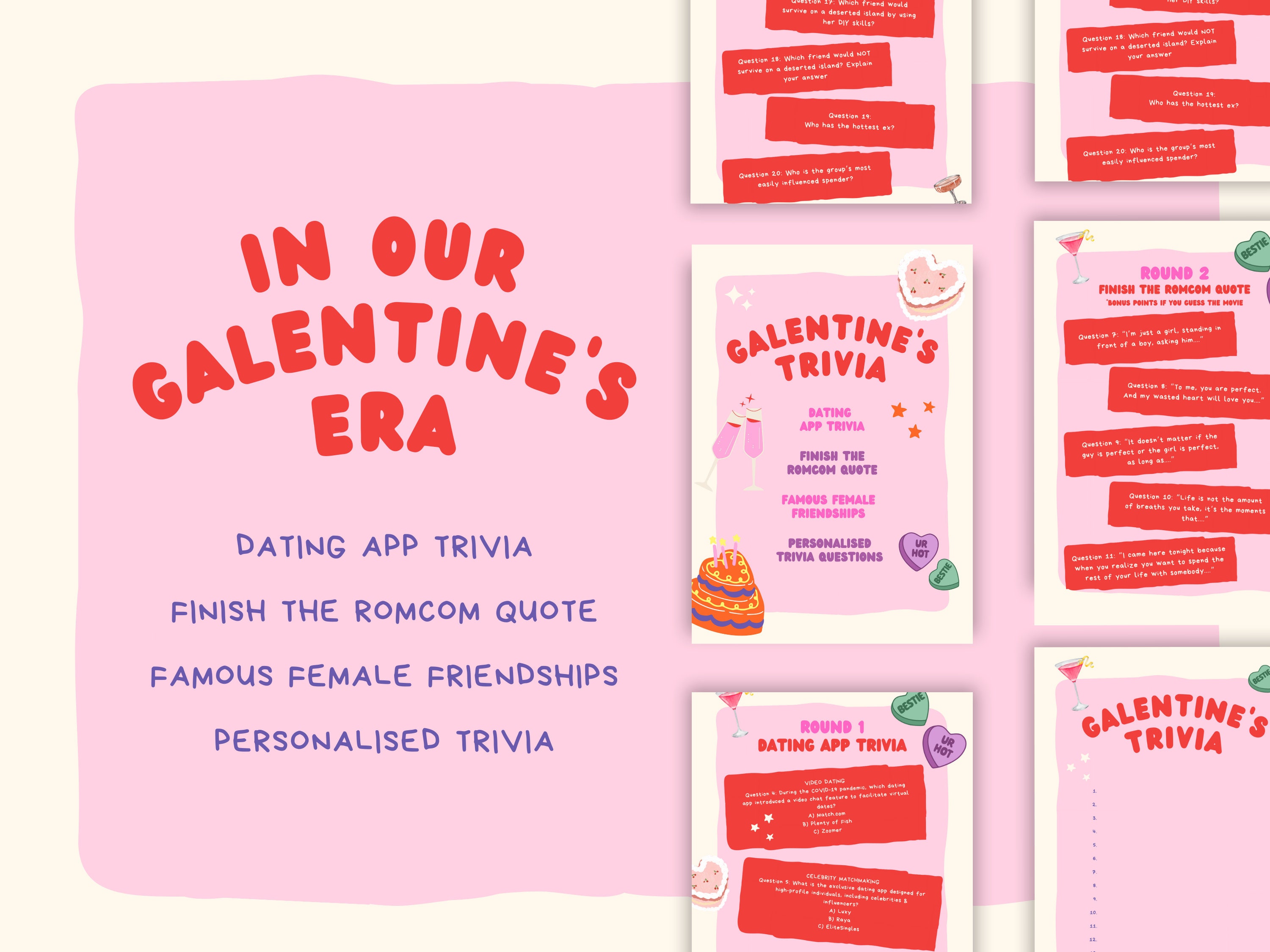 Galentine's Day Trivia Printable Game - Dating App Trivia, Romcom ...