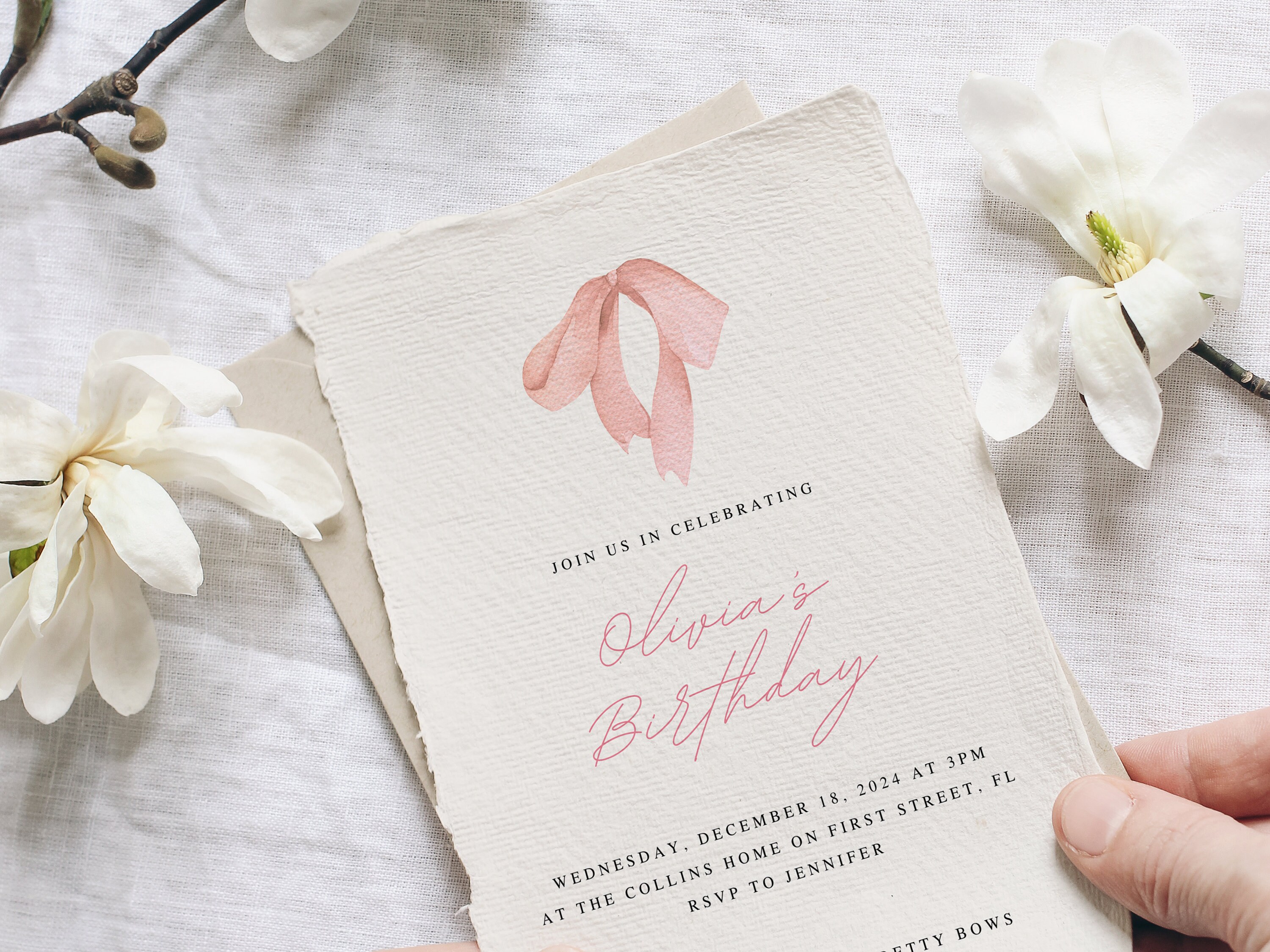 Bow Birthday Invitation Coquette Invite Template Minimalist Tea Party ...
