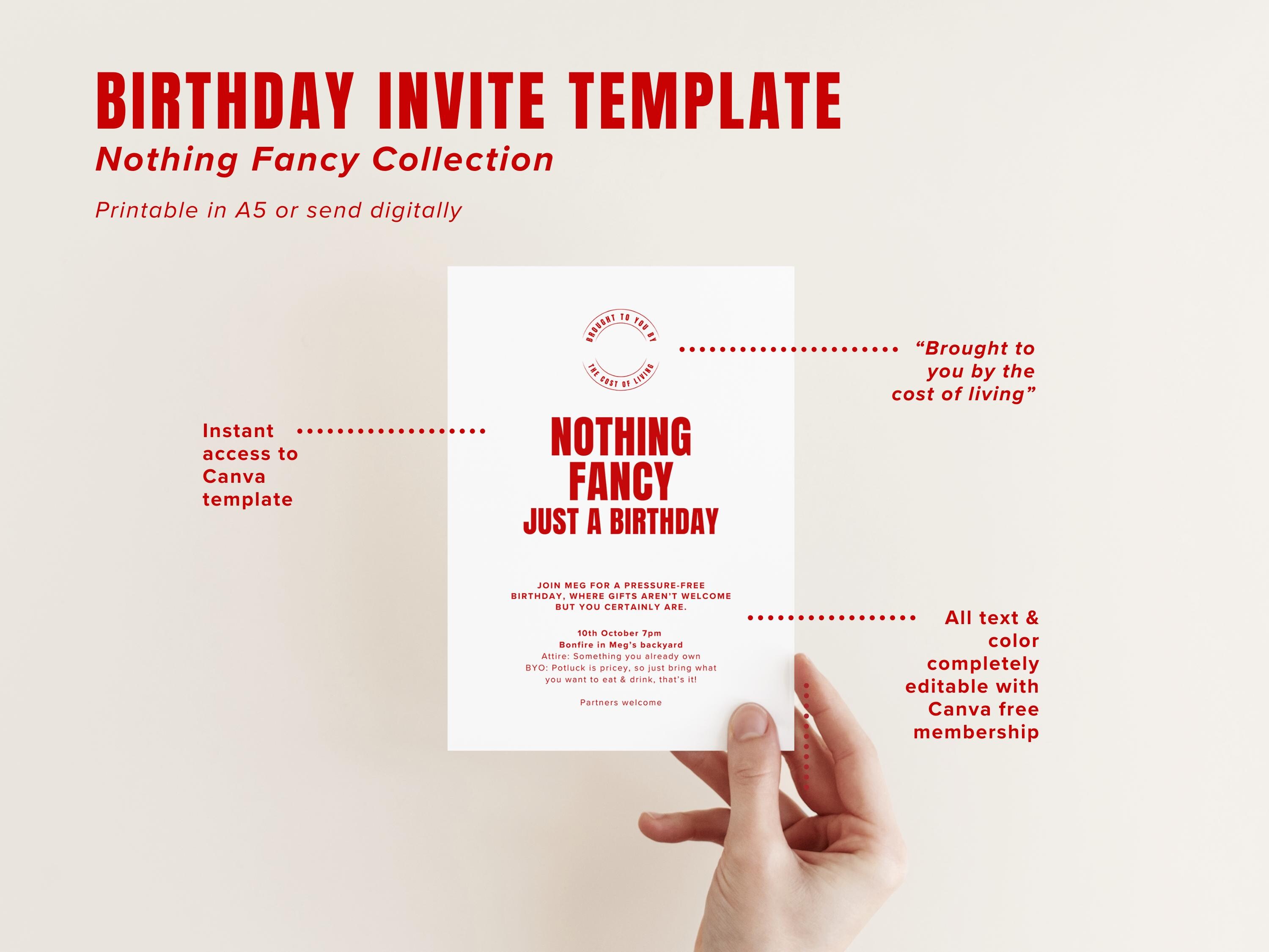 Funny 'nothing Fancy' Birthday Invitation Template (digital Download ...