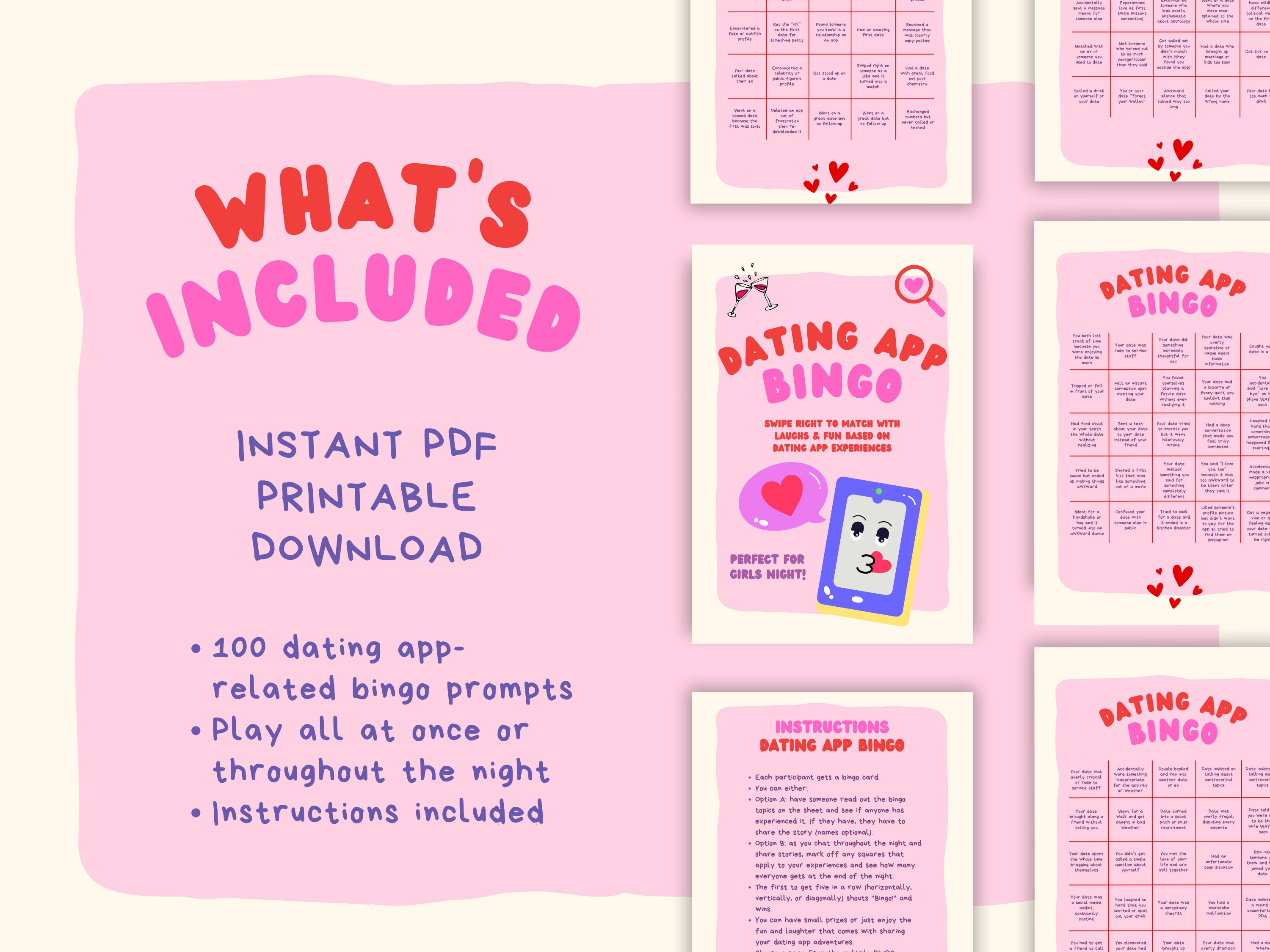 Girls Night Game Printable | Dating Bingo | Funny Girls Night in Games ...