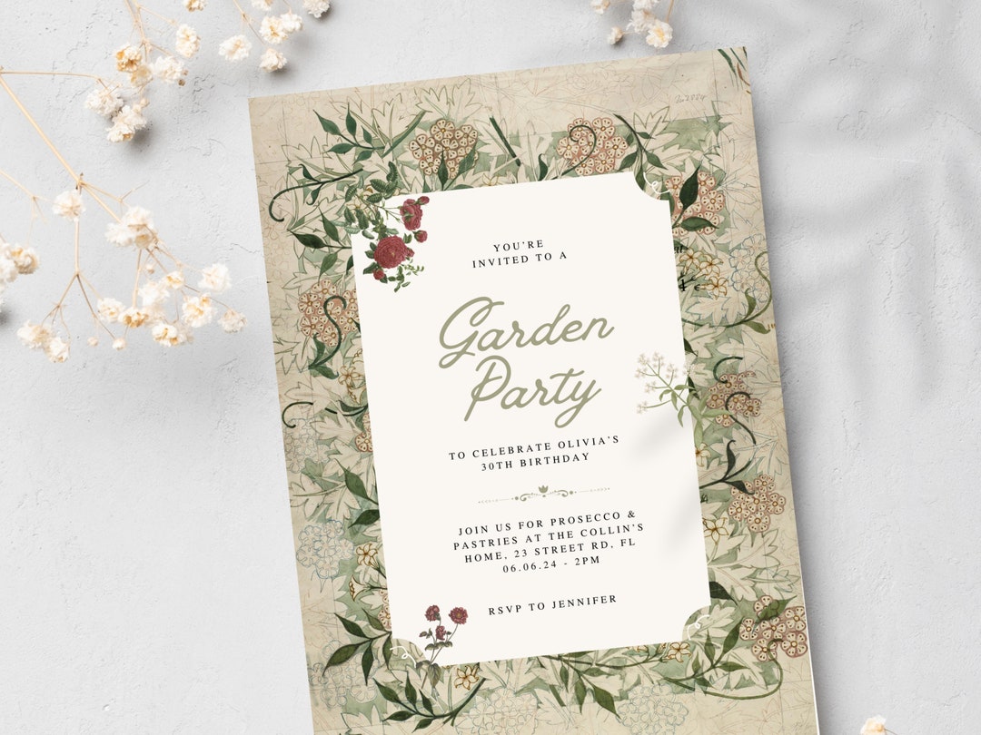 Vintage Flower Invite Template, Floral Feminine Invite, Garden Party ...