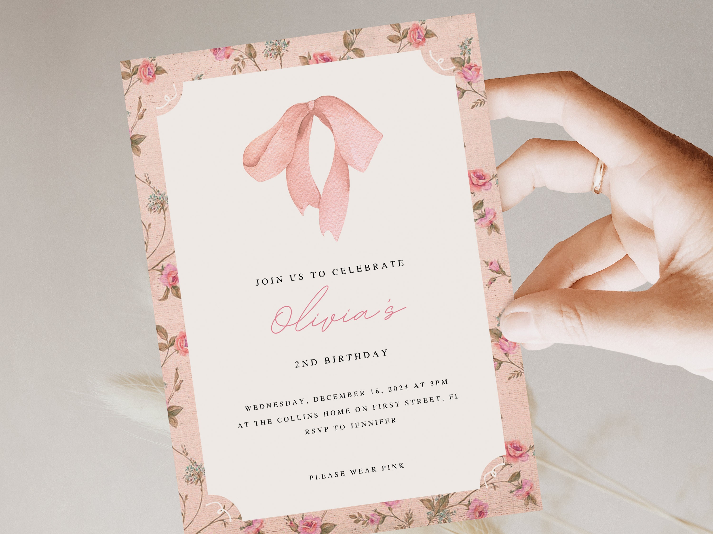 Girly Bow Invite Template, Coquette Invitation, Girly Birthday Party ...