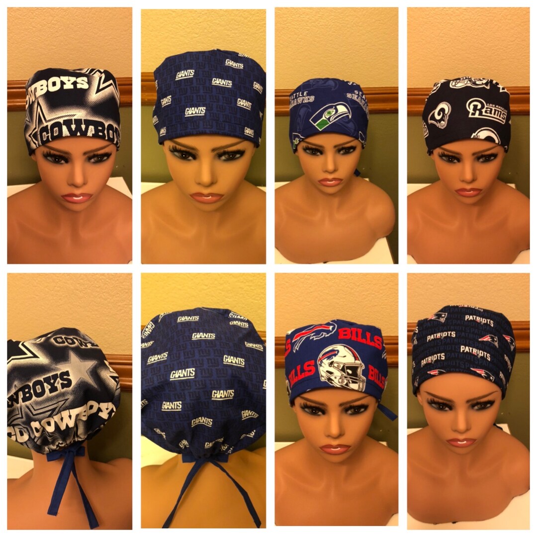 NFL Teams Fitted Tie Back Scrub Cap ; Nurse Hat; Surgical Cap; Chemo ...