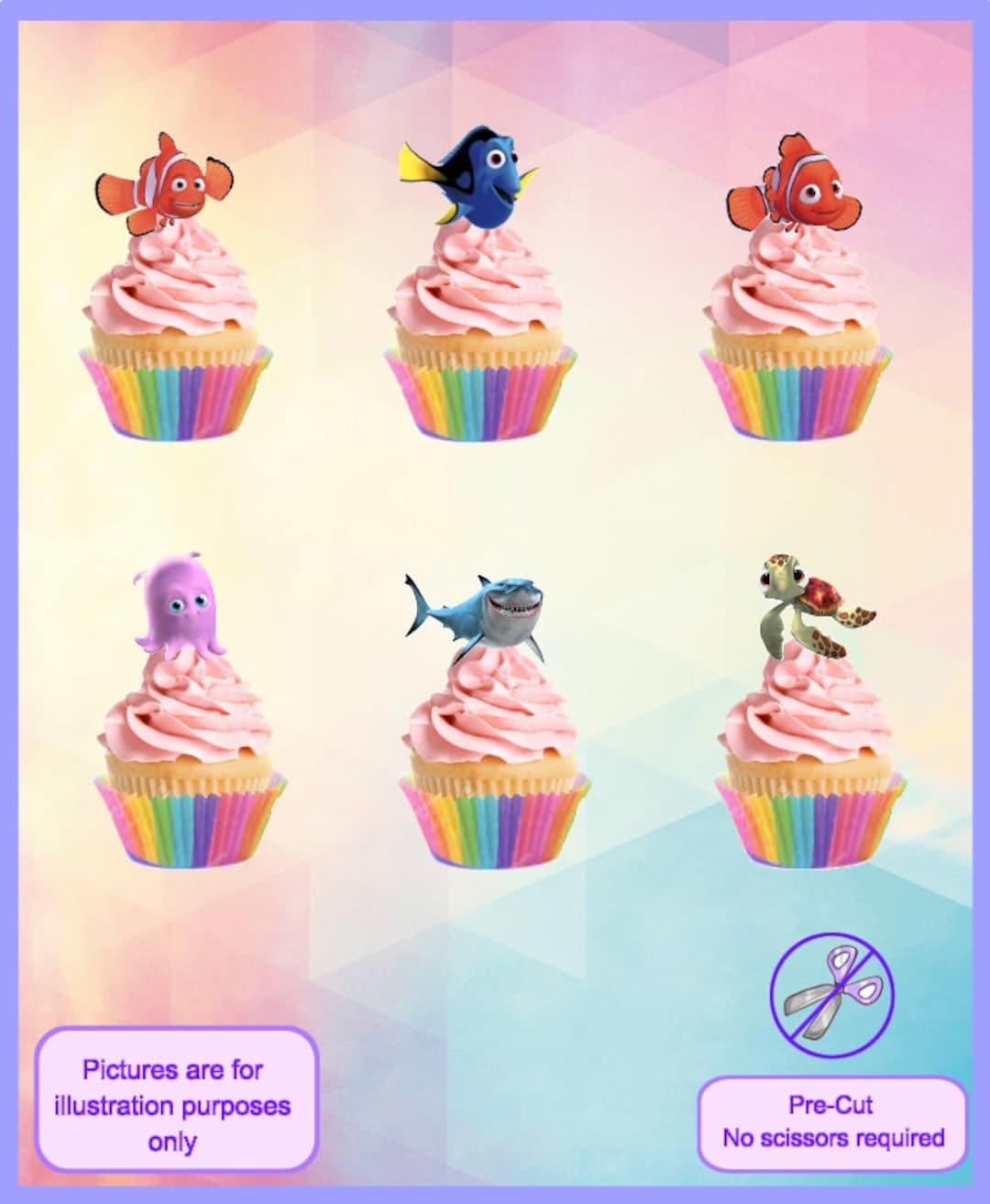 Finding Nemo Edible Stand up Cupcake Toppers - 24 in a Pack - Etsy