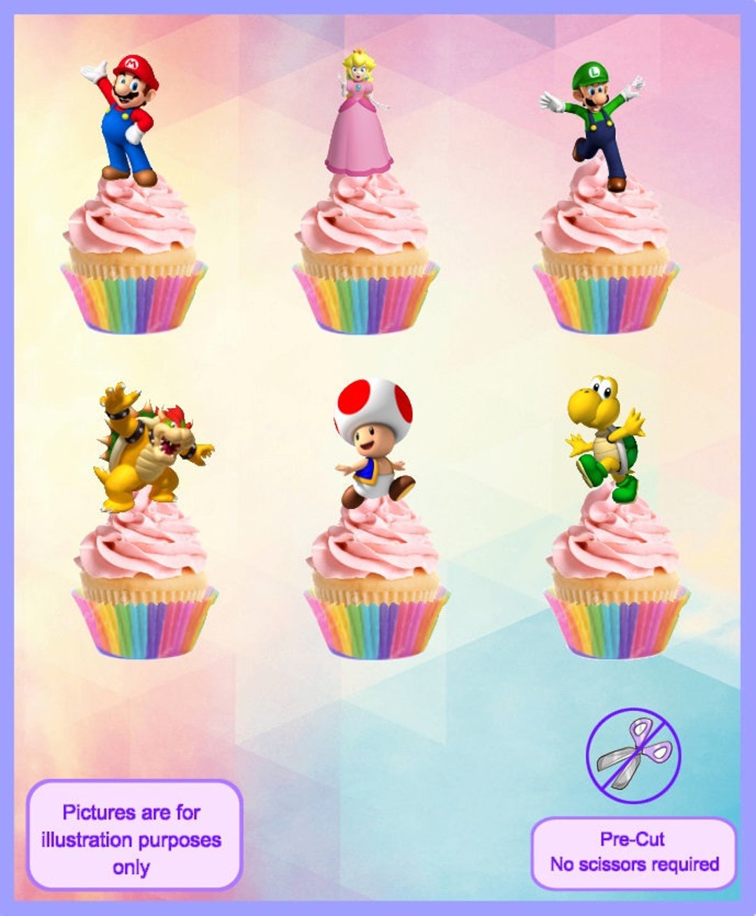 Super Mario Edible Stand up Cupcake Toppers - 24 in a Pack - Etsy