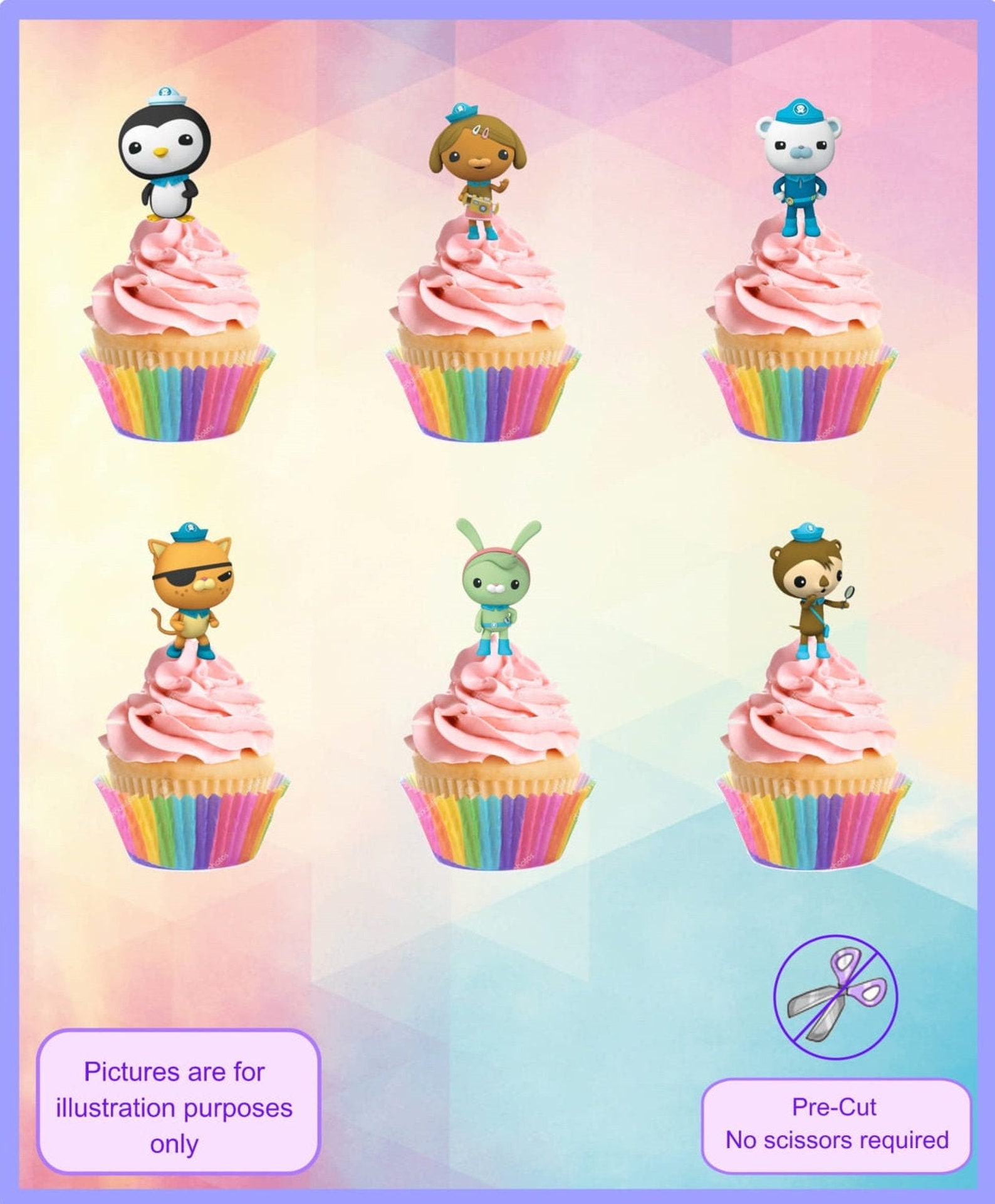 Octonauts edible Stand up Cupcake toppers 24 in a pack | Etsy