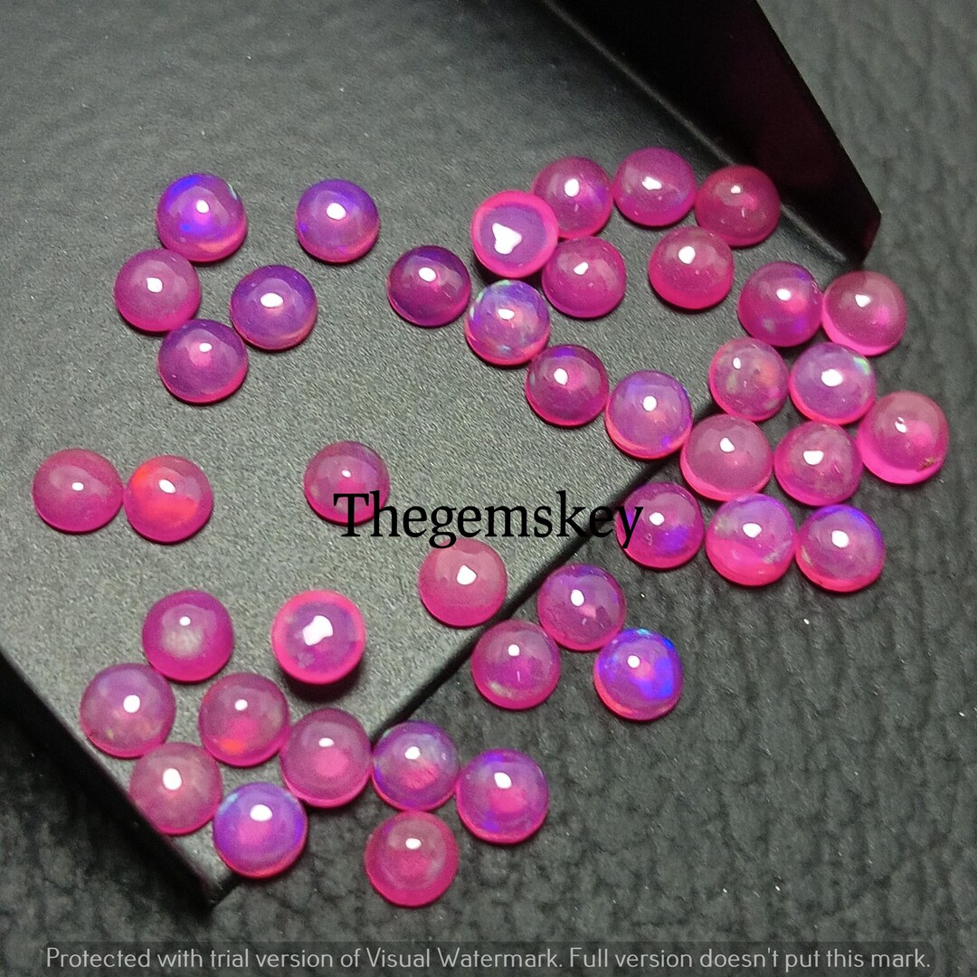 AAA Natural Hot Pink Ethiopian Opal Round Flat Back Cabochon, 3mm–8mm ...