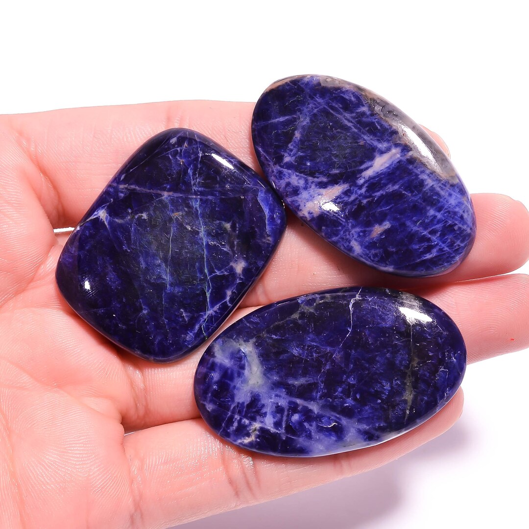 100% Natural Sodalite Mixed Shape Cabochon Falt Back Gemstone 3 Pcs 148 ...