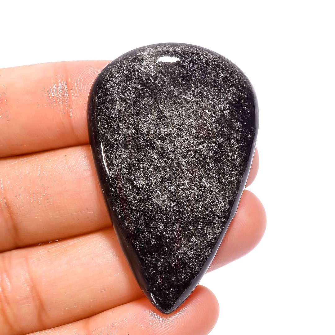 Pear Shape Silver Sheen Black Obsidian Cabochon (46X29X6 Mm, 57 Ct ...