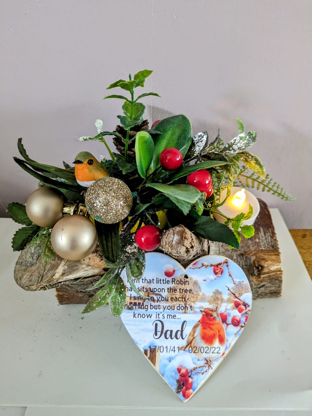 Personalised Robin Tree Branch Christmas Decoration, Robin Memorial ...