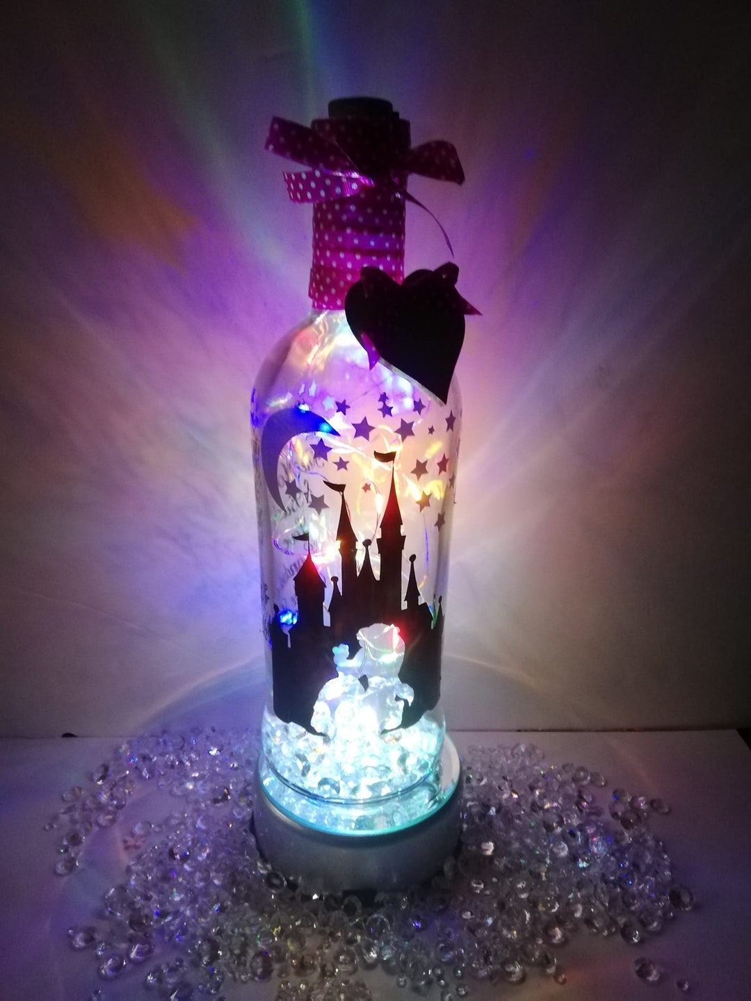Personalised Beauty and the Beast LED Light up Wine Bottle Bottle Lamp ...