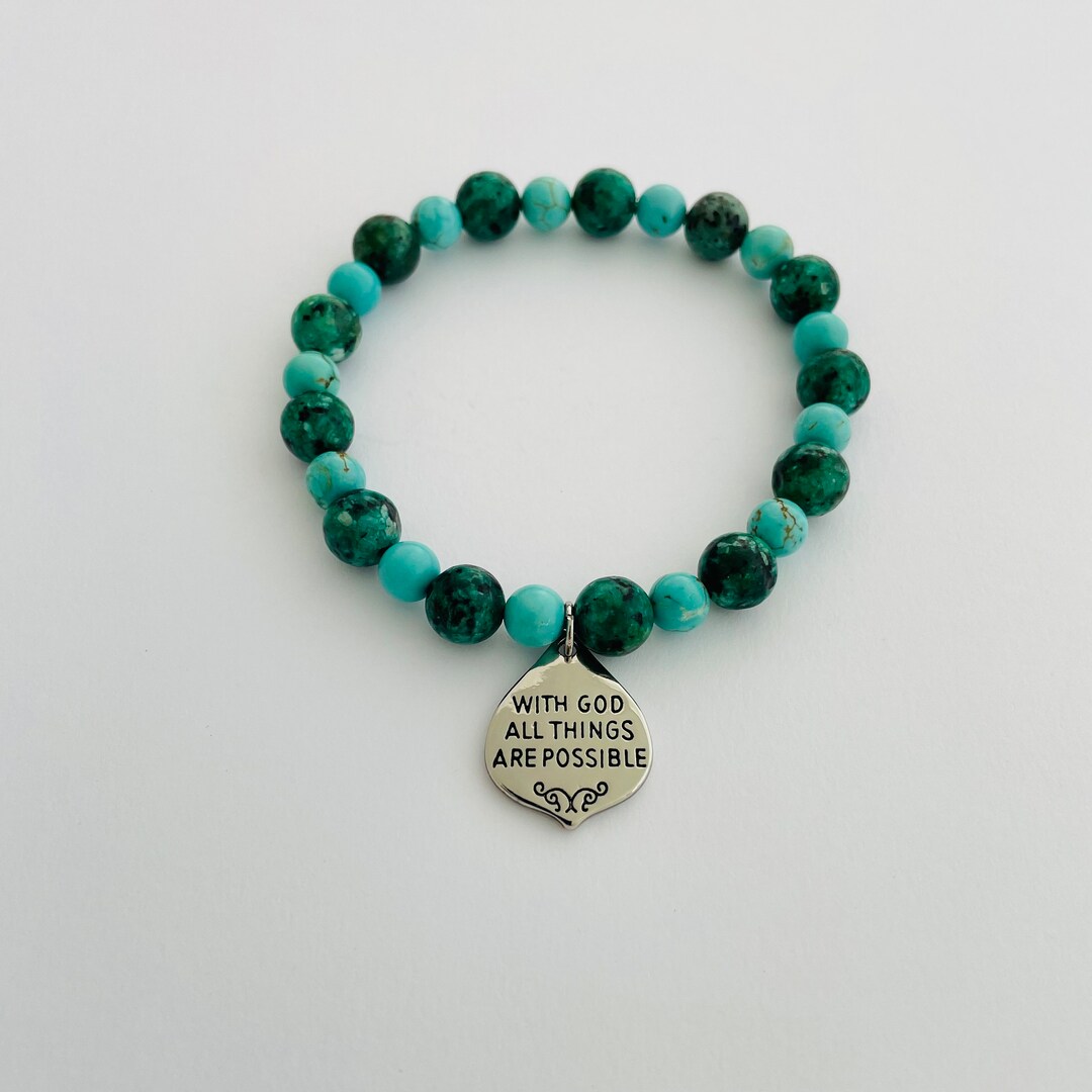African Turquoise Jasper Bracelet: Christian Faith Charm, Handmade USA ...